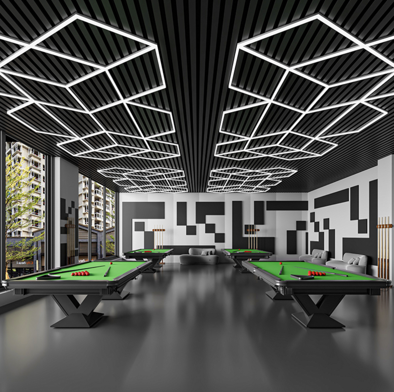 Hexagon LED Ceiling Light – Linear Web Formation System