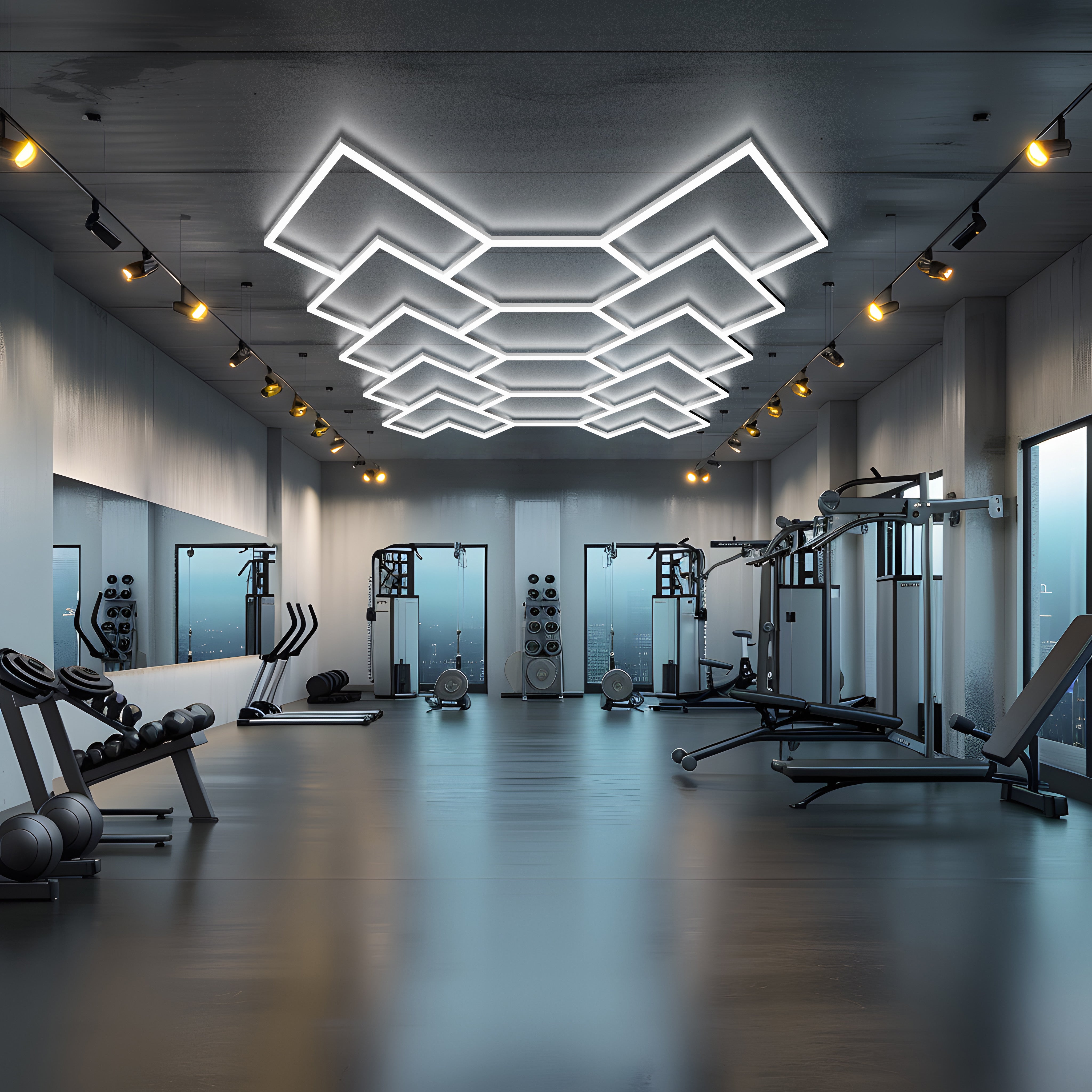 Hexagon LED Gym Lighting System | Modular Hex Grid Ceiling Lights
